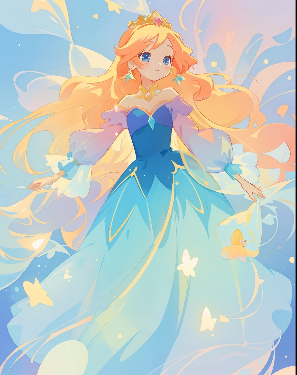 A cartoon princess with long blonde hair and blue dress - SeaArt AI