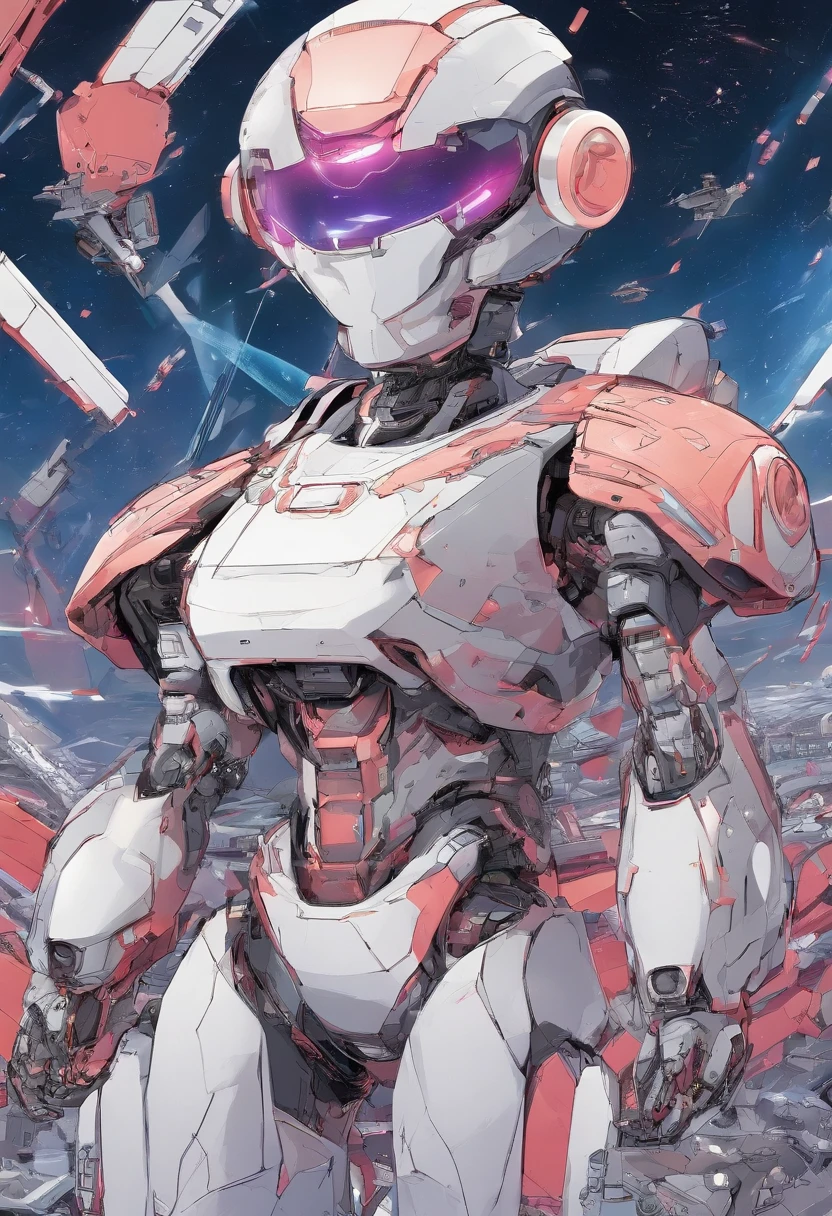 A close up of a robot standing in front of a space station - SeaArt AI