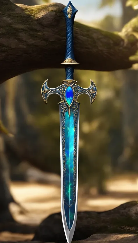 There is a pike with a blue and black design, Bright Blue Soul Blade ...