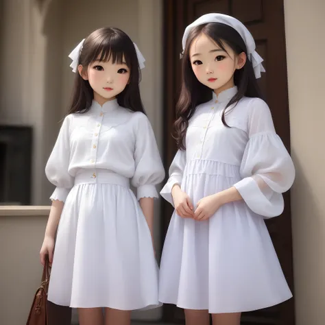 Beautiful wearing white silk and short skirt，little breast --auto - SeaArt AI