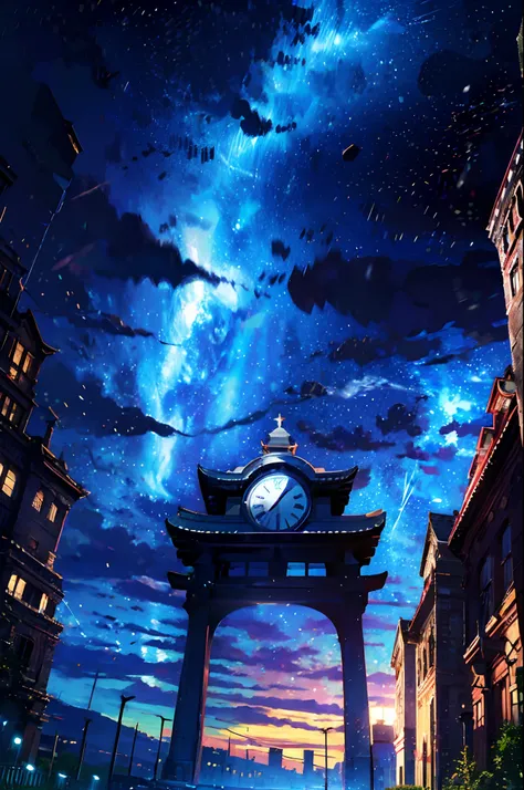 clock tower、shooting stars - SeaArt AI