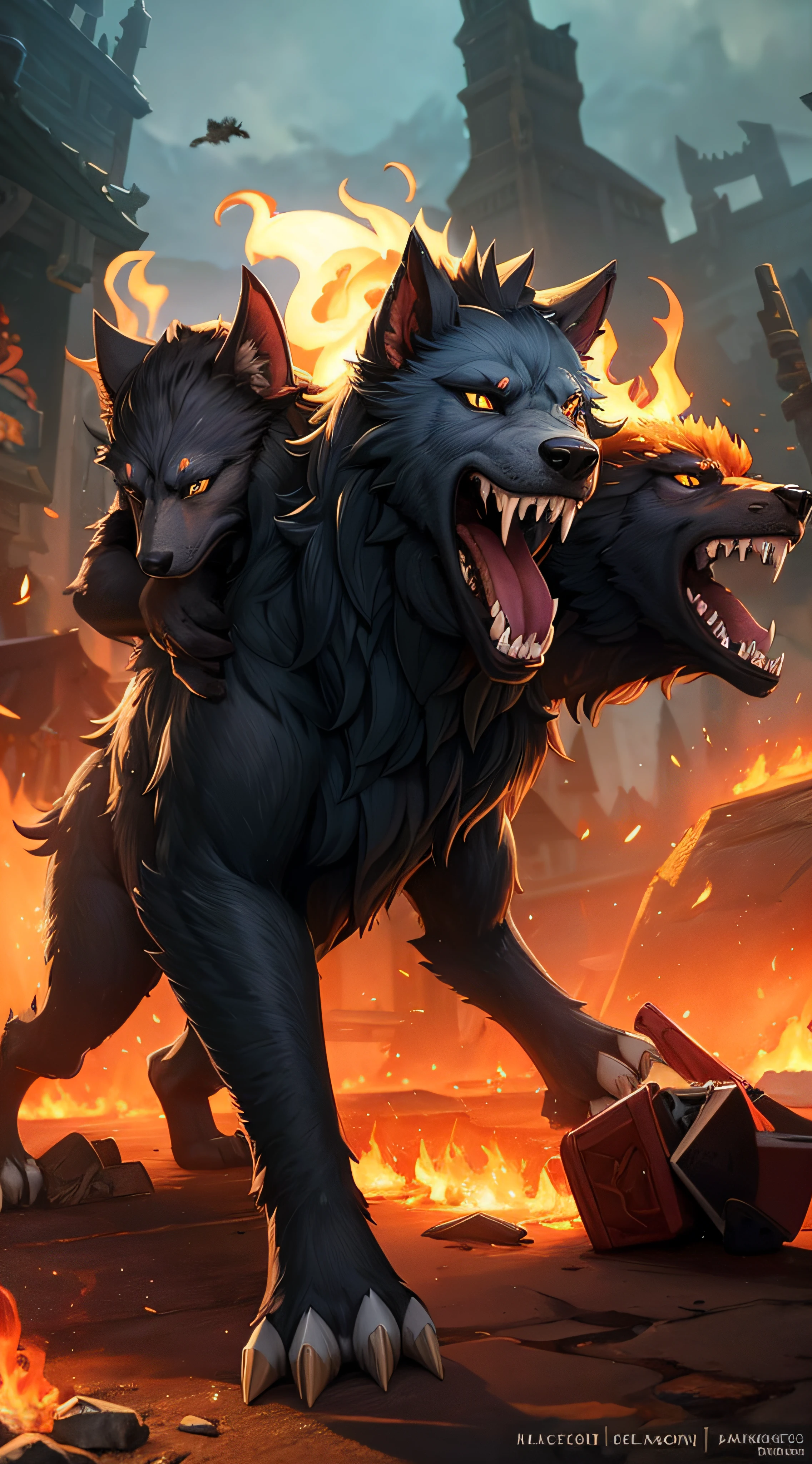 A painting of two werewolvess fighting over a fire in a city - SeaArt AI