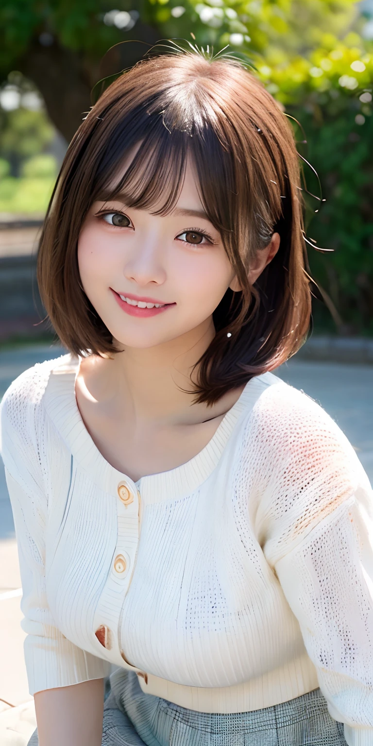 Arafed Asian Woman With A White Sweater And Blue Skirt Posing For A