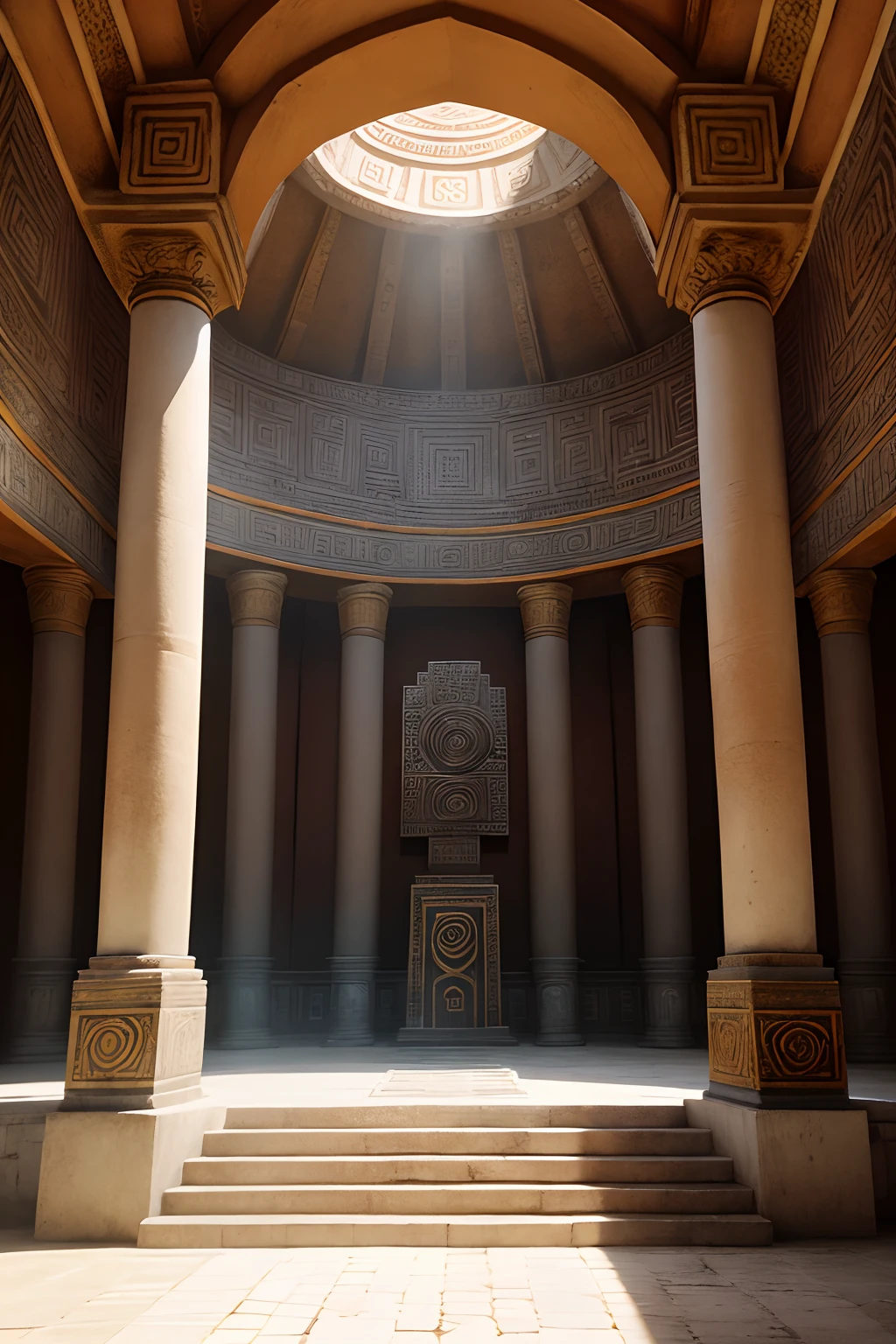 Arafed view of a large room with a clock and columns - SeaArt AI