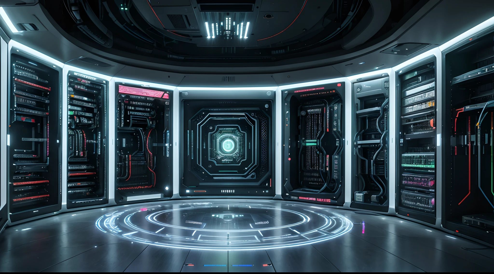 A large room with a lot of computers and lights - SeaArt AI