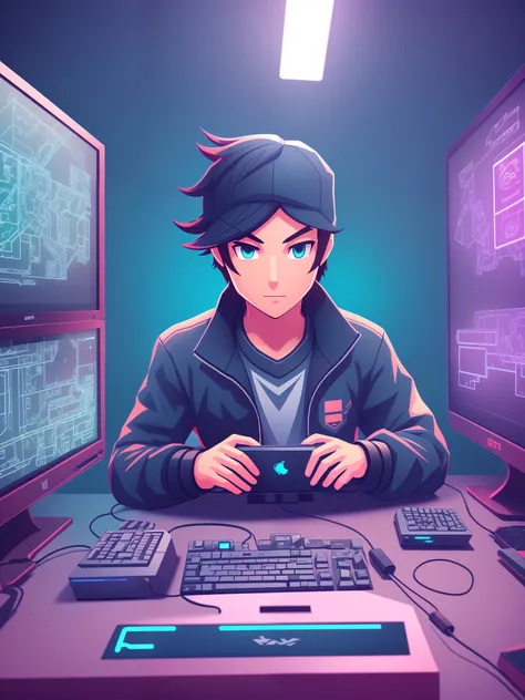 Avatar image for game developer boy who make games on pc in pixel style ...