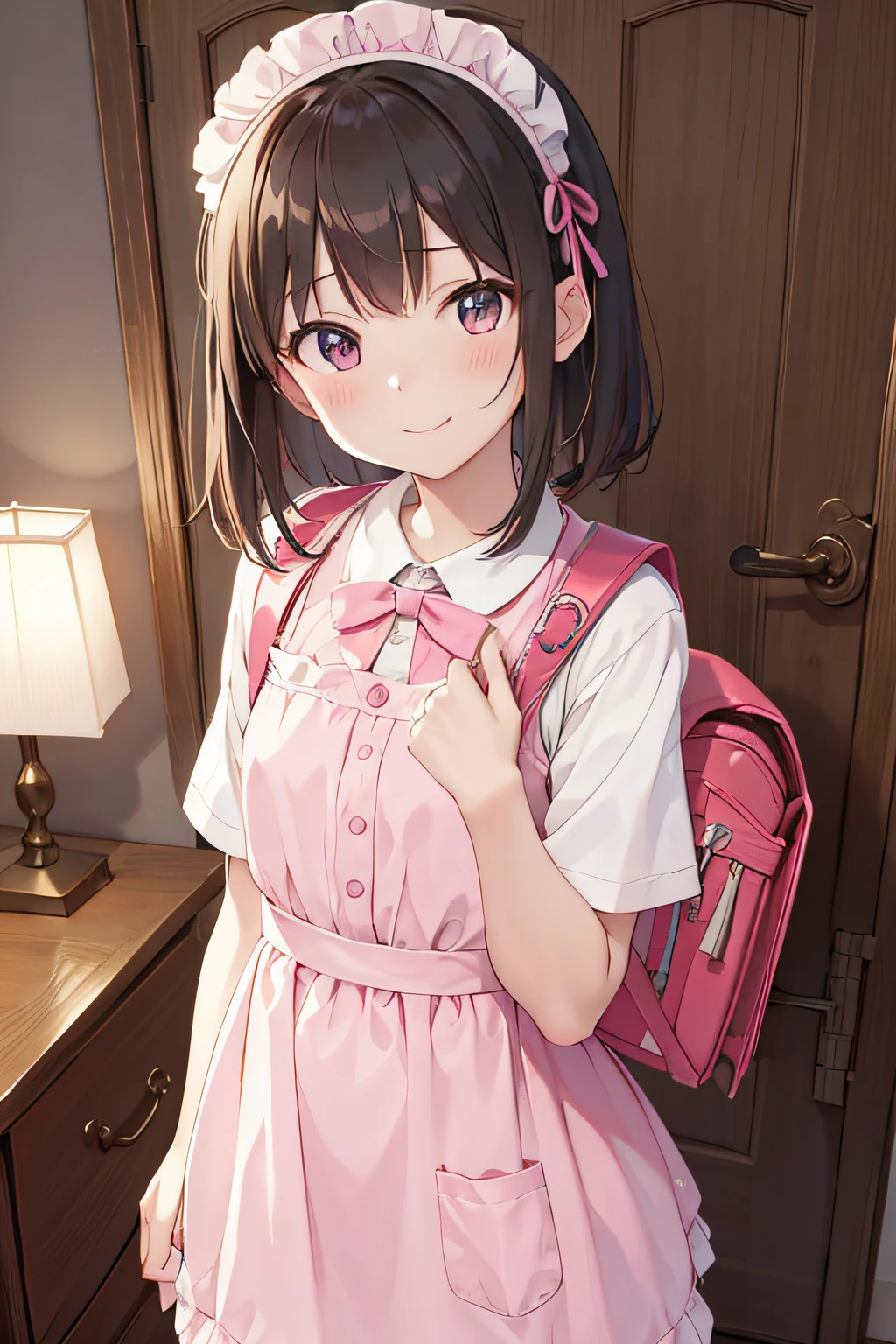 Anime girl with a pink backpack and a pink backpack - SeaArt AI