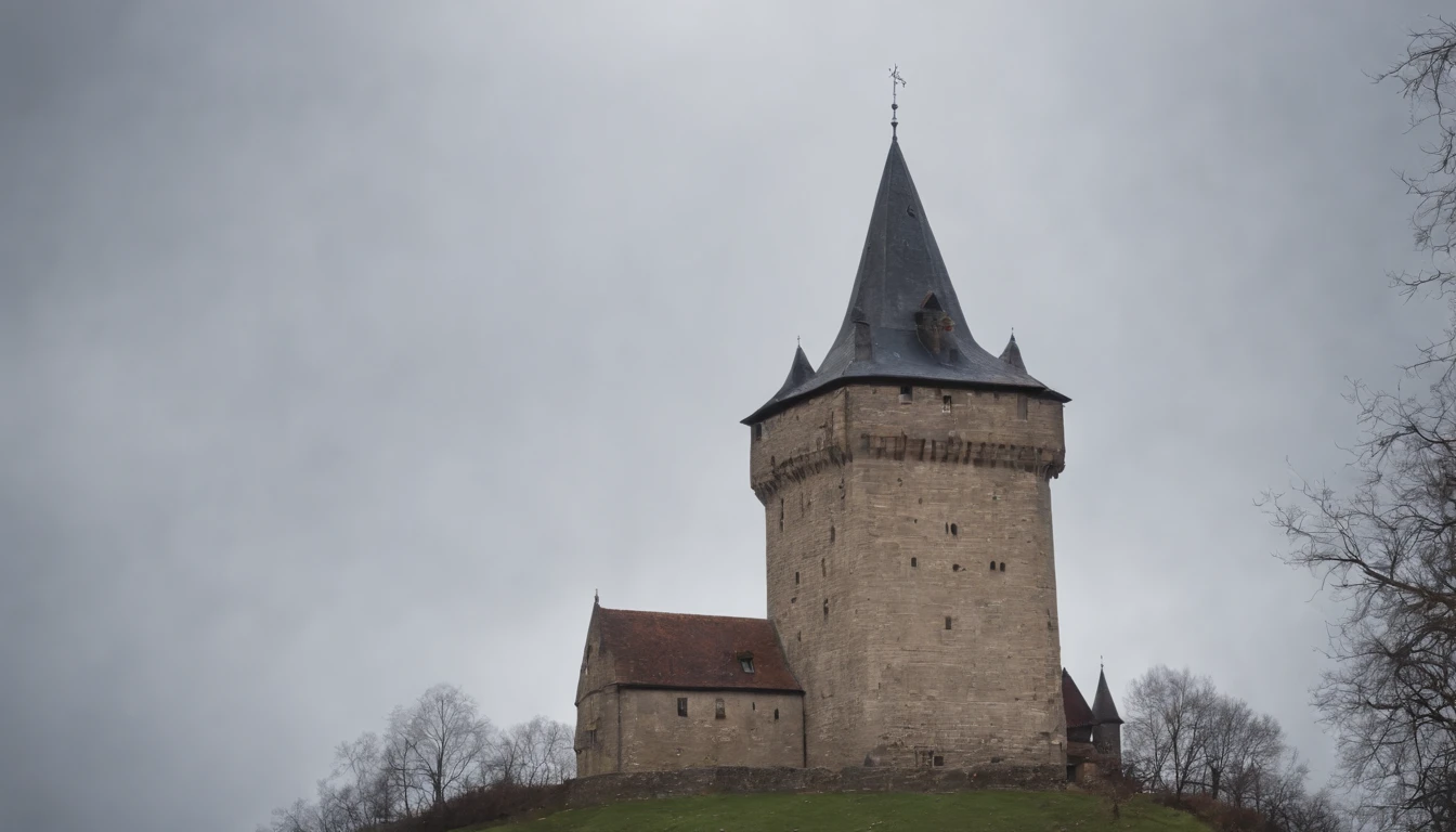 Arafed view of a castle with a steeple and a clock tower - SeaArt AI