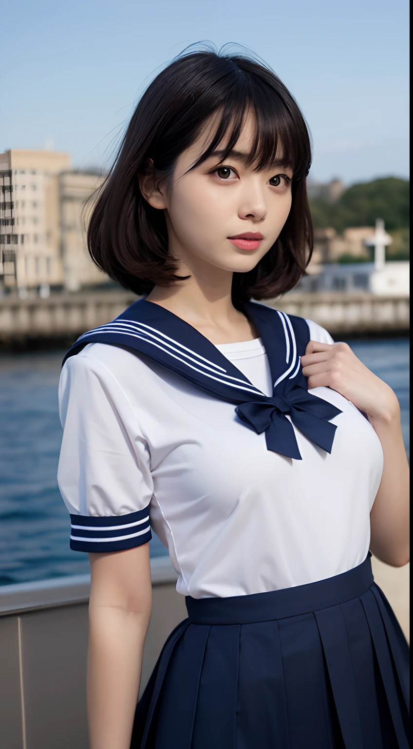 Arafed asian woman in sailor outfit posing for a picture - SeaArt AI