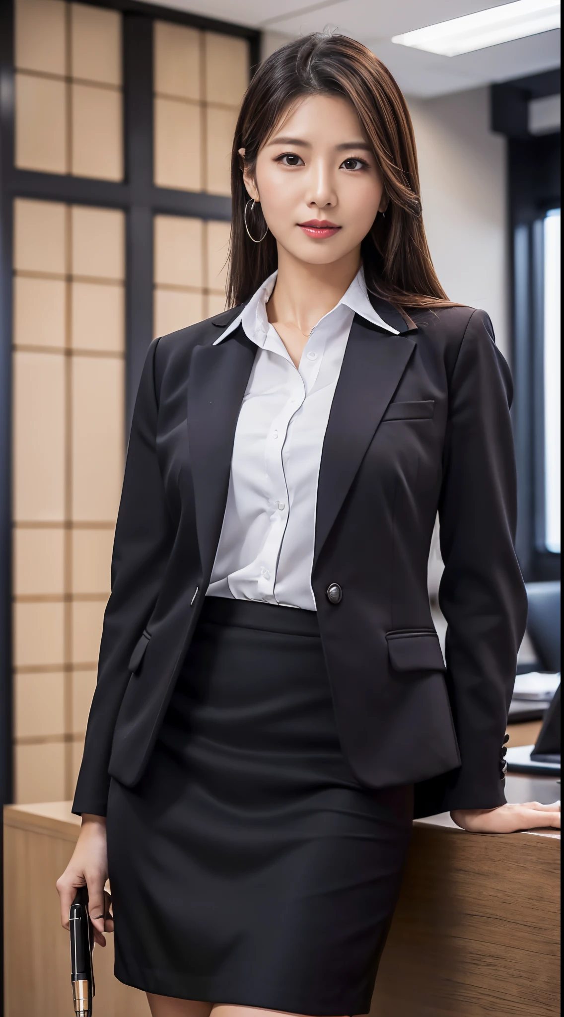 Arafed woman in a black skirt and white shirt posing for a picture - SeaArt AI