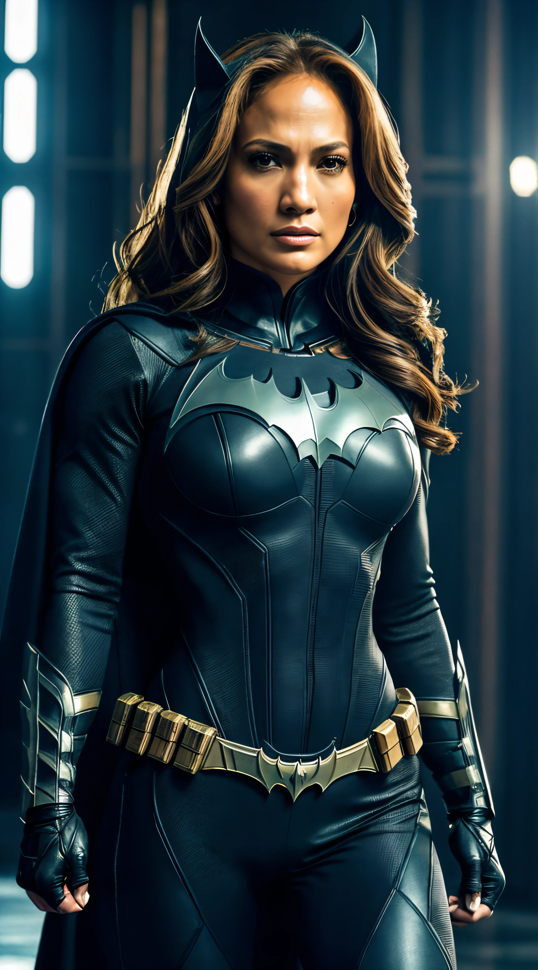 A woman in a batman costume standing in a dark room - SeaArt AI