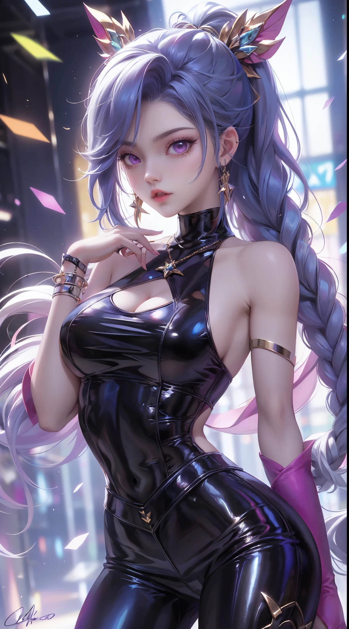 ラテックスの衣装を着て写真を撮る女性 - SeaArt AI