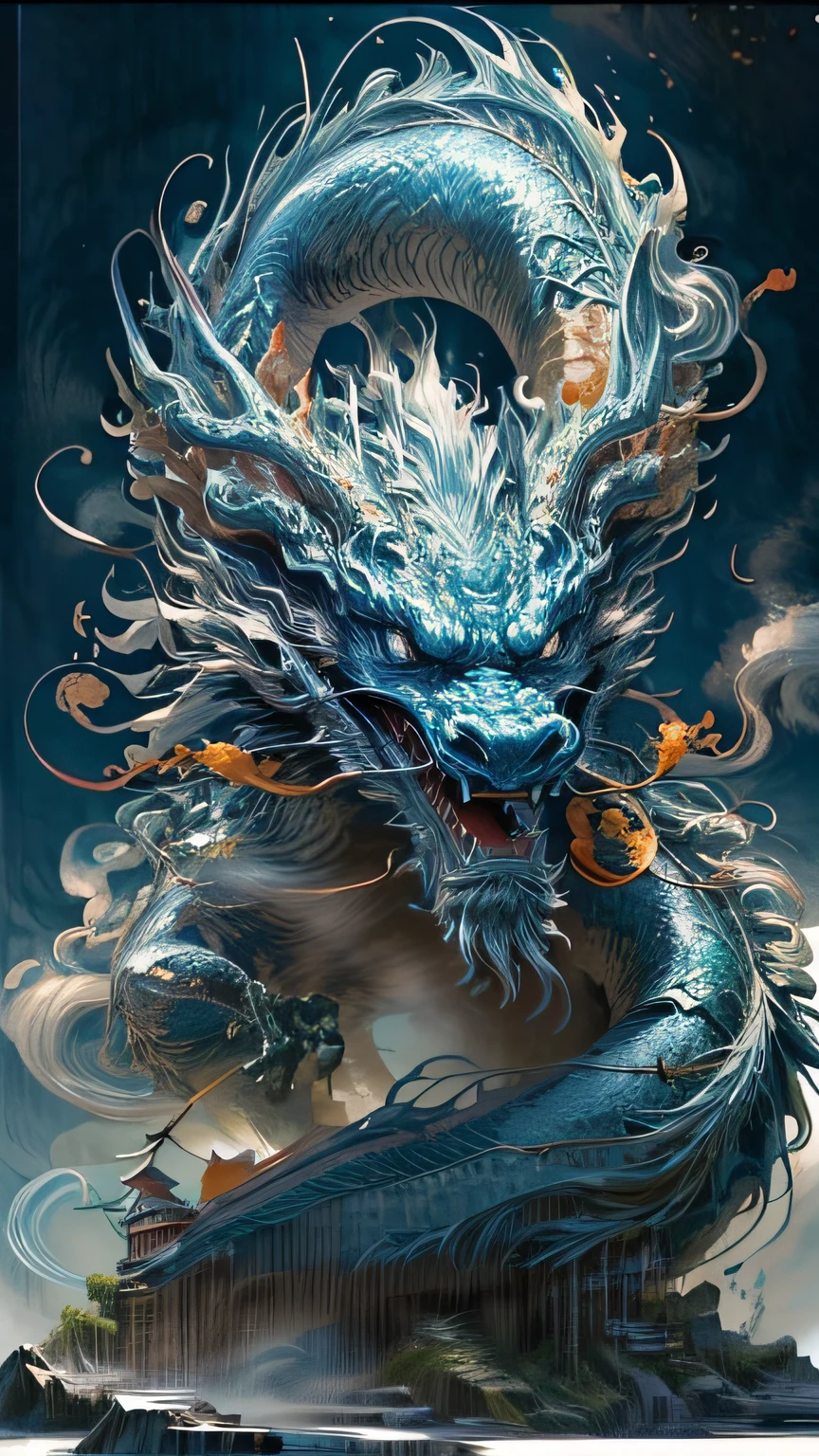 A blue dragon with a long tail is in the water - SeaArt AI