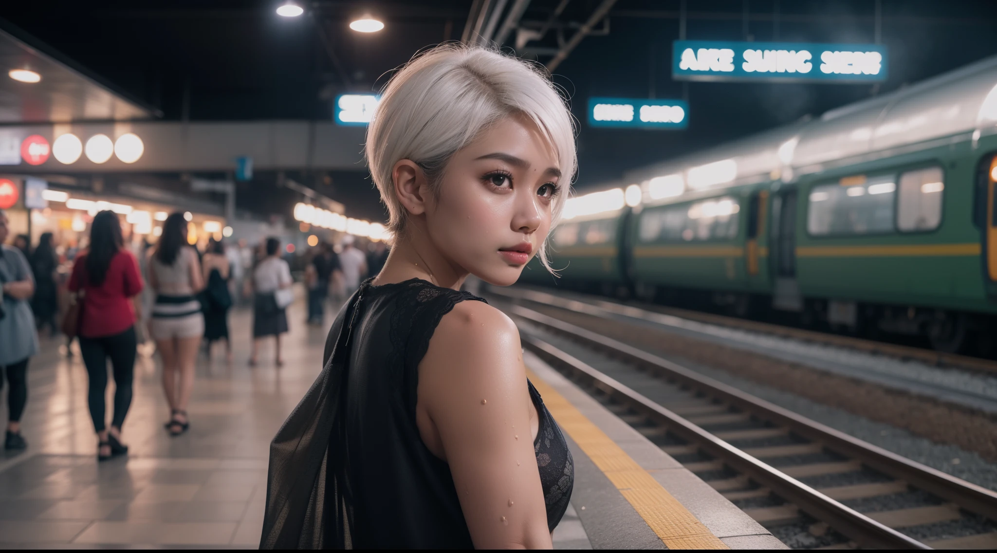There Is A Woman Standing In A Train Station Waiting For The Train Seaart Ai