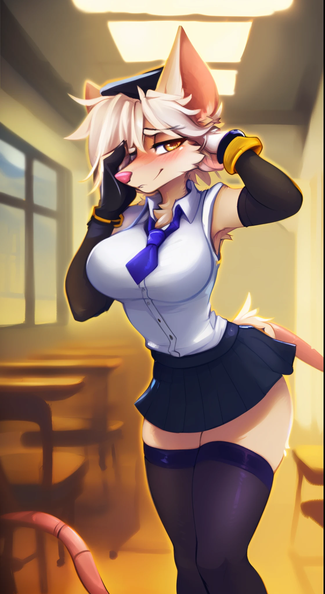 A close up of a cartoon cat with a uniform and a tie - SeaArt AI