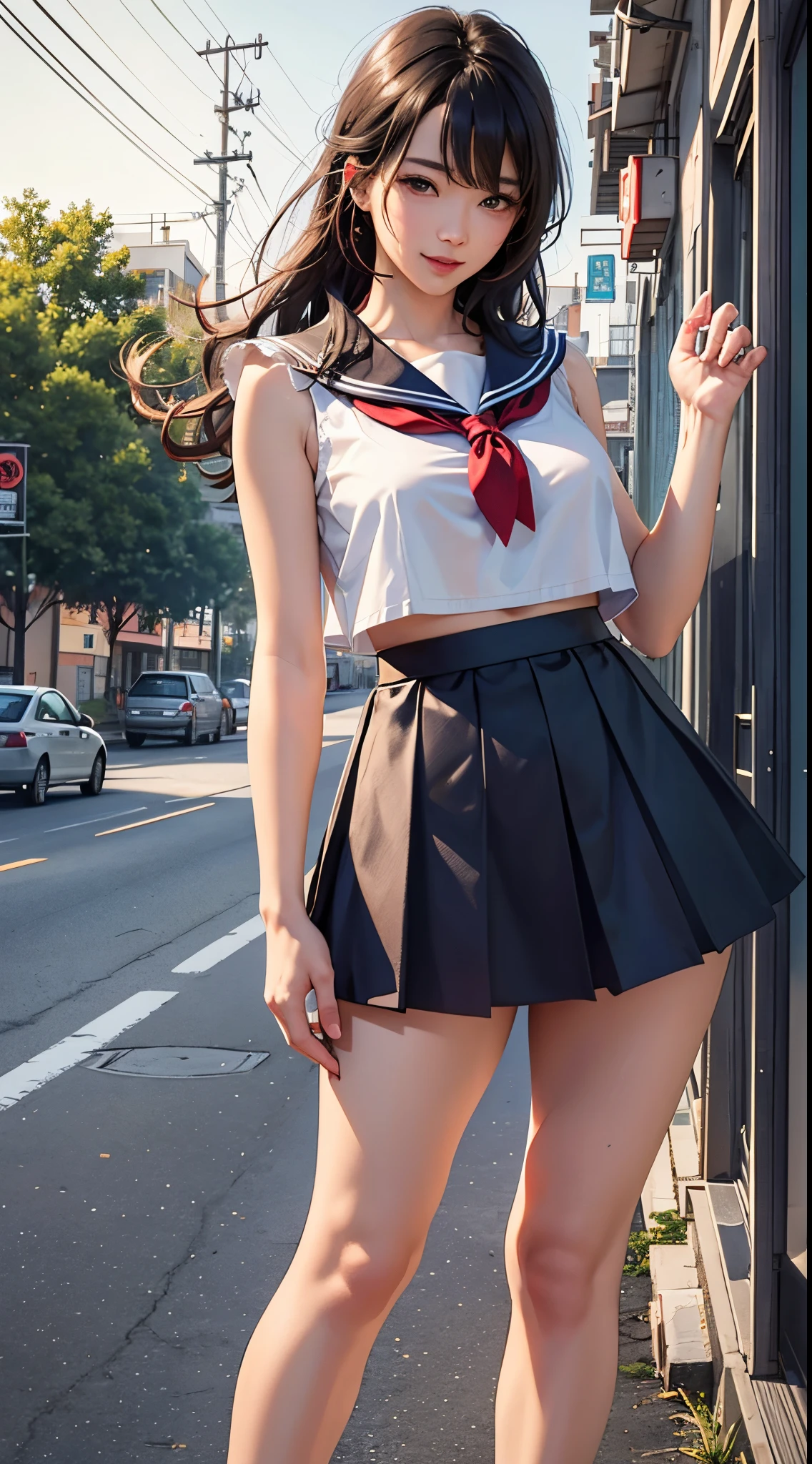 Arafed asian woman in a short skirt and a sailor top - SeaArt AI