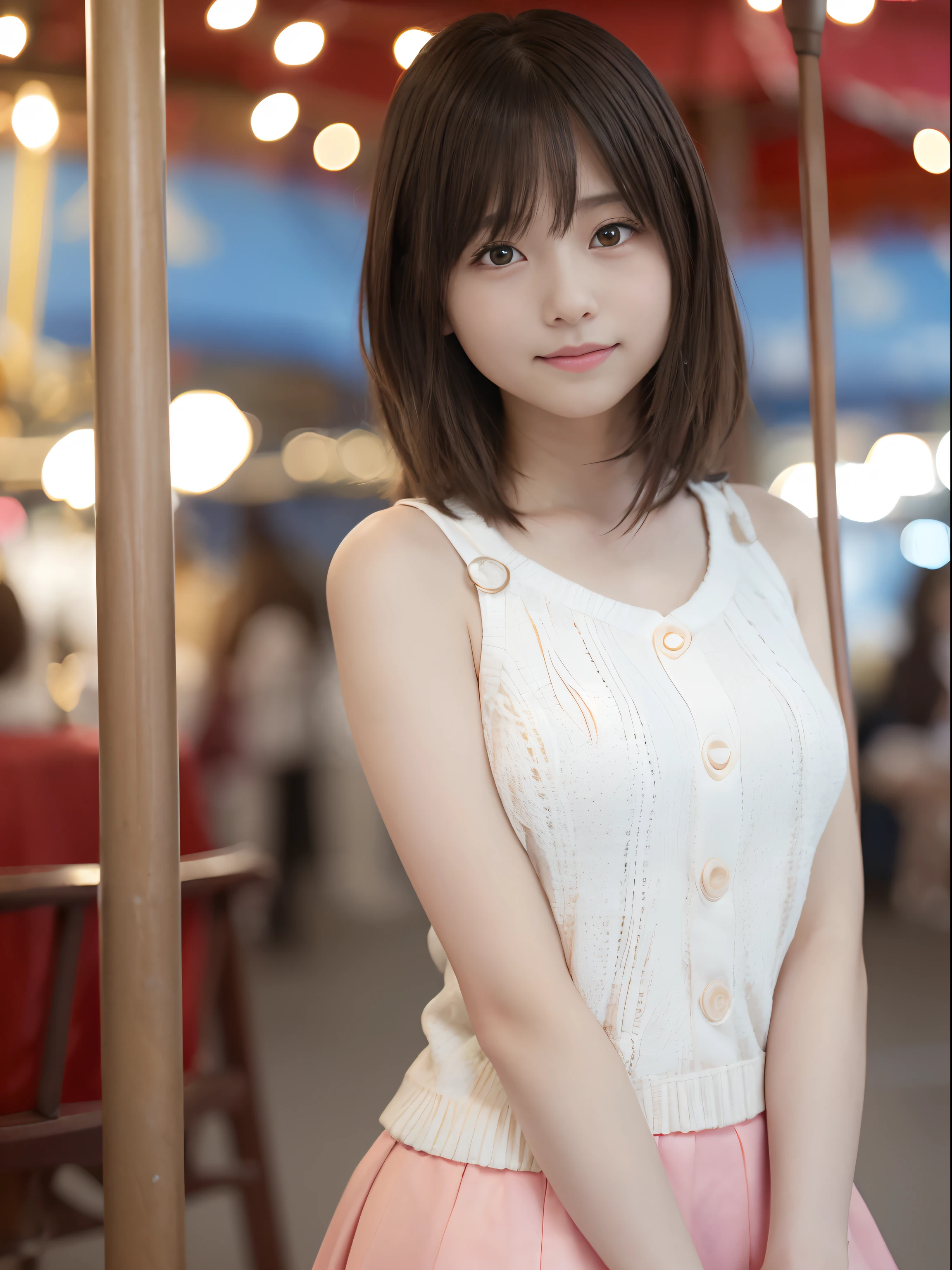 Araffe asian woman in a white top and pink skirt posing for a picture - SeaArt AI