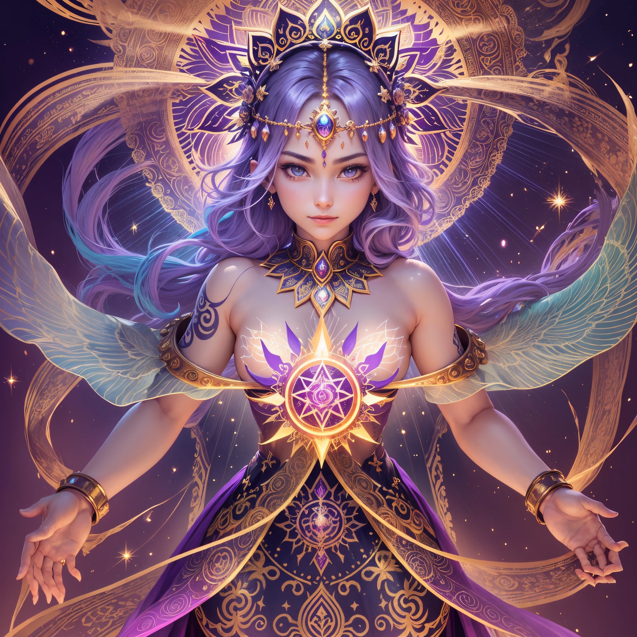 A woman with purple hair and wings holding a star - SeaArt AI
