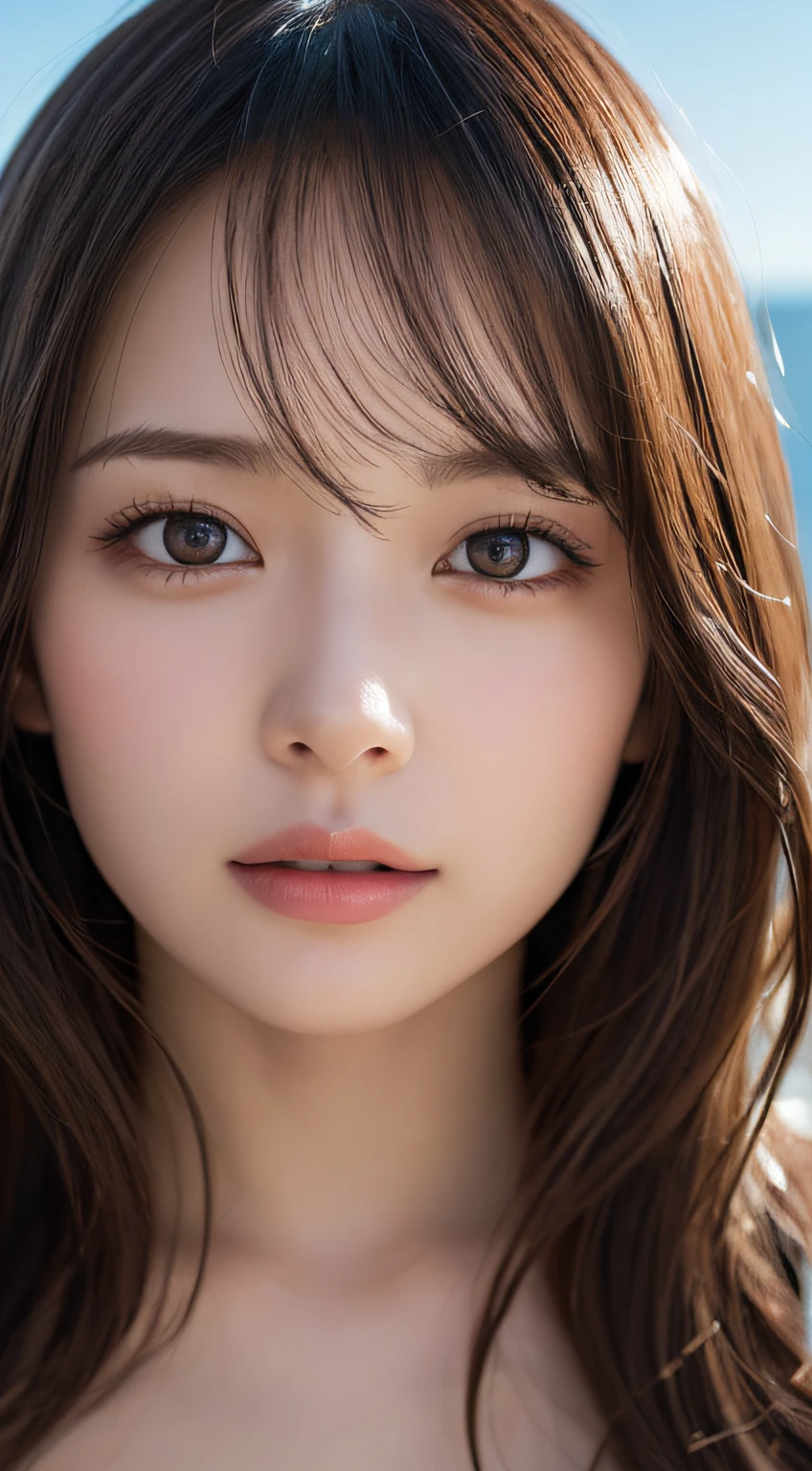 長い茶色の髪と白いトップスを着た女性 Seaart Ai