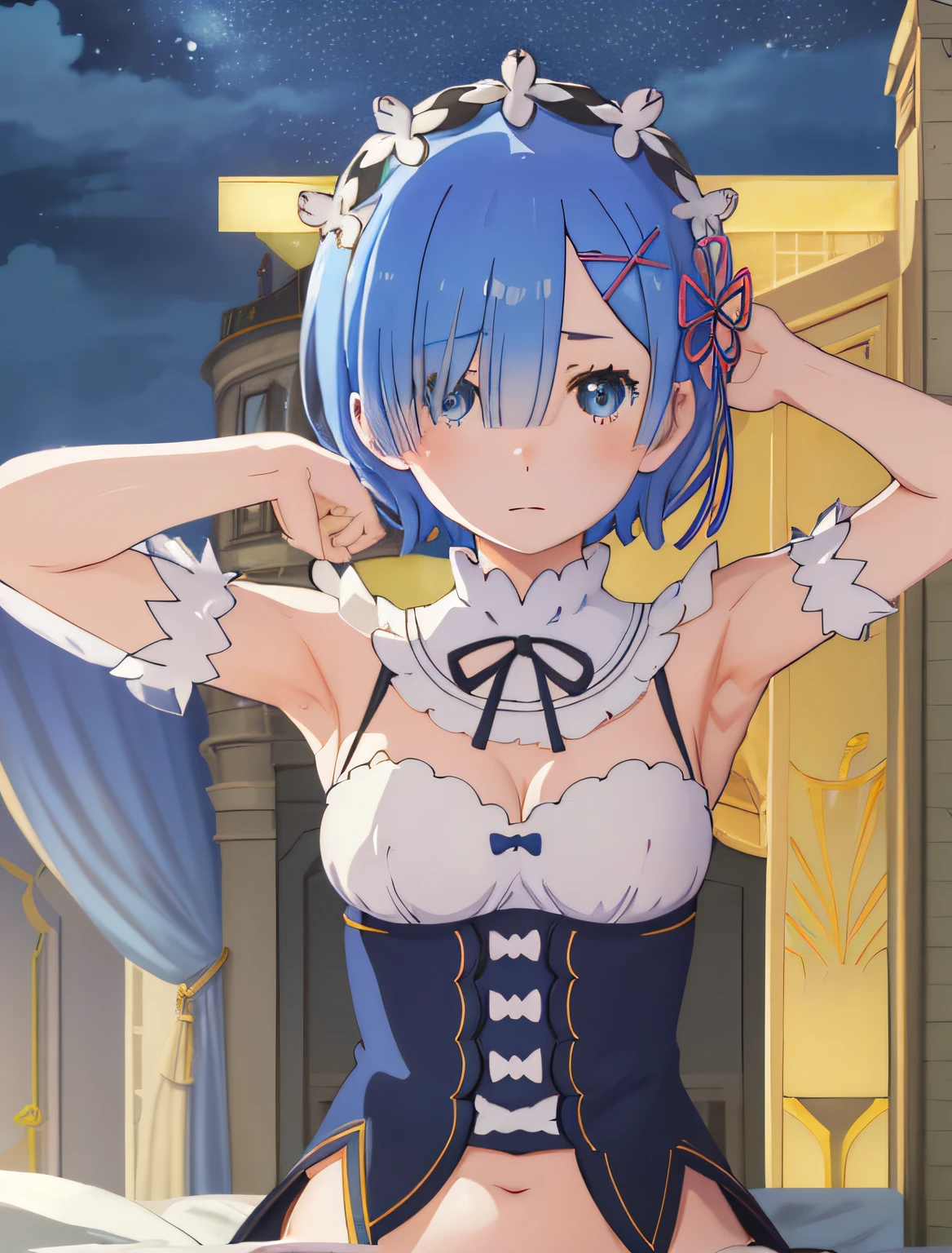 best quality, masterpiece, phRem, 1girl, blue hair - SeaArt AI