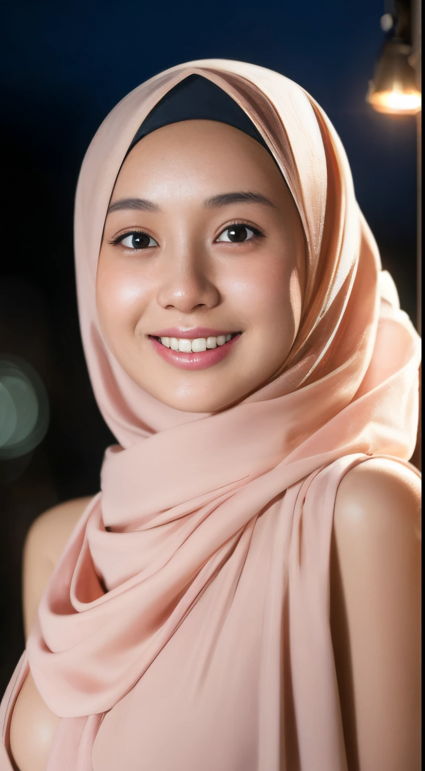 A close up of a woman wearing a pink scarf and a black headband - SeaArt AI