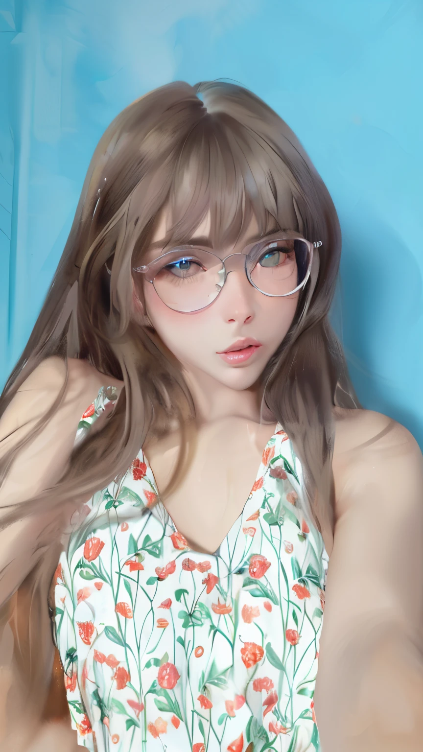 A close up of a woman with glasses and a dress - SeaArt AI