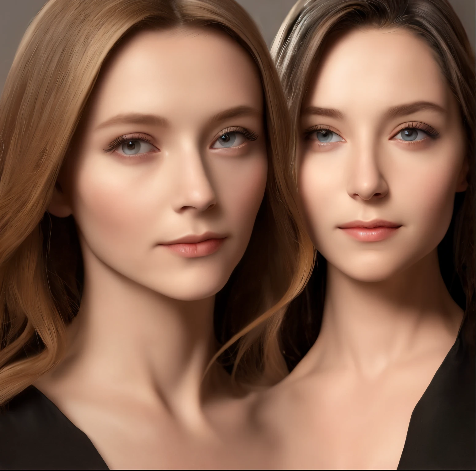 Two women with long hair and blue eyes are posing for a picture - SeaArt AI