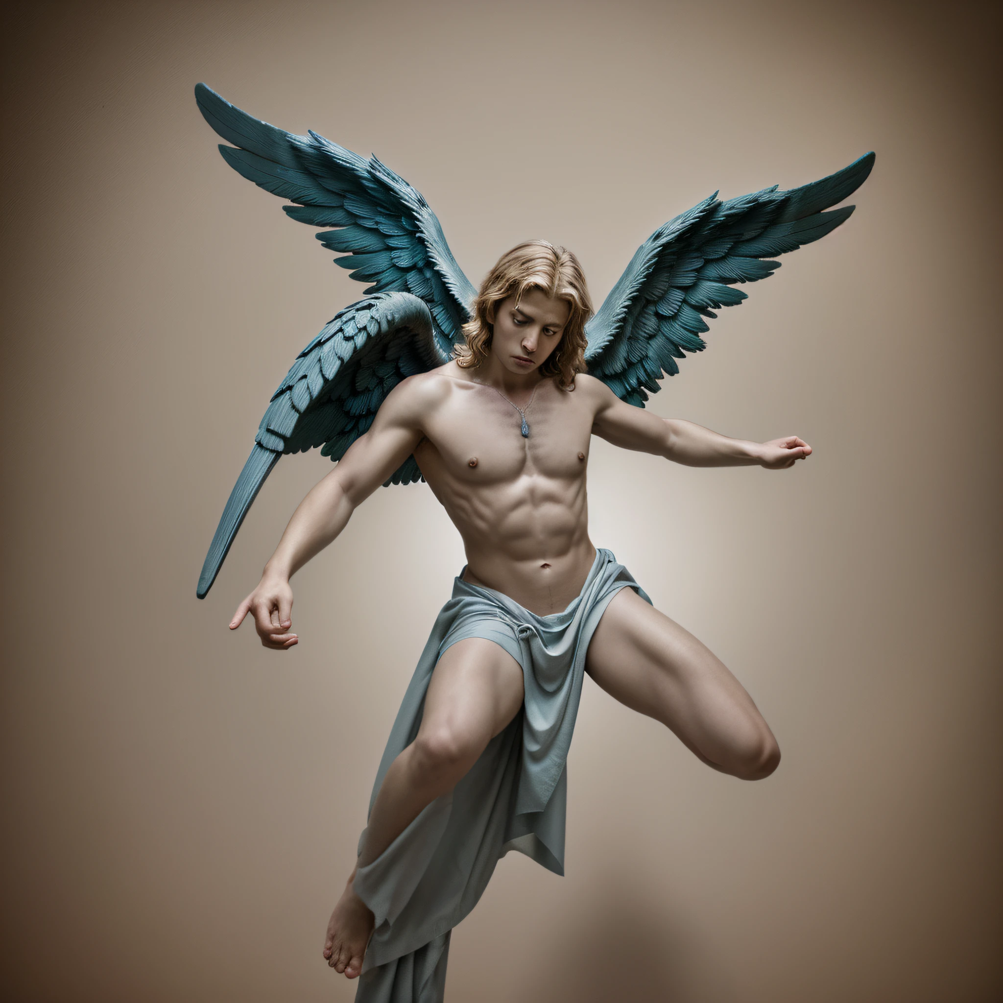 Arafed male angel with blue wings and a cross on his chest - SeaArt AI
