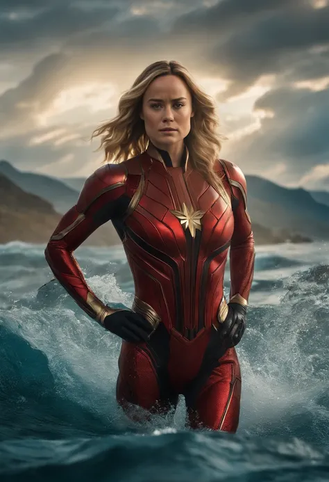 Captain Marvel, battle pose - SeaArt AI