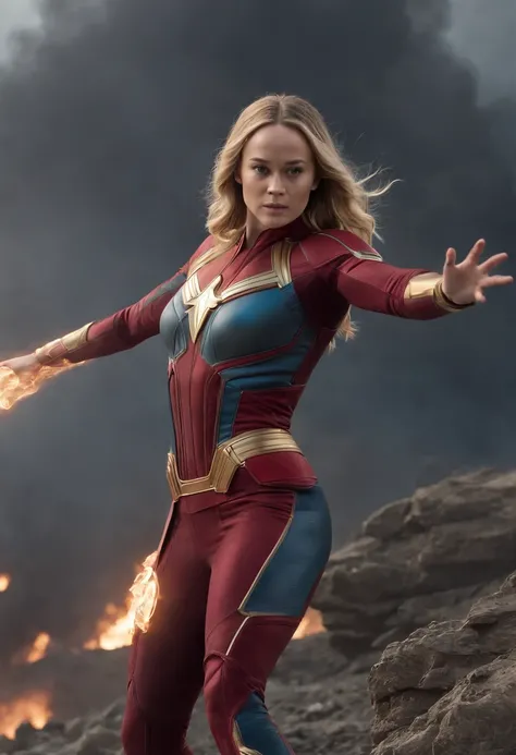 Captain Marvel, battle pose - SeaArt AI