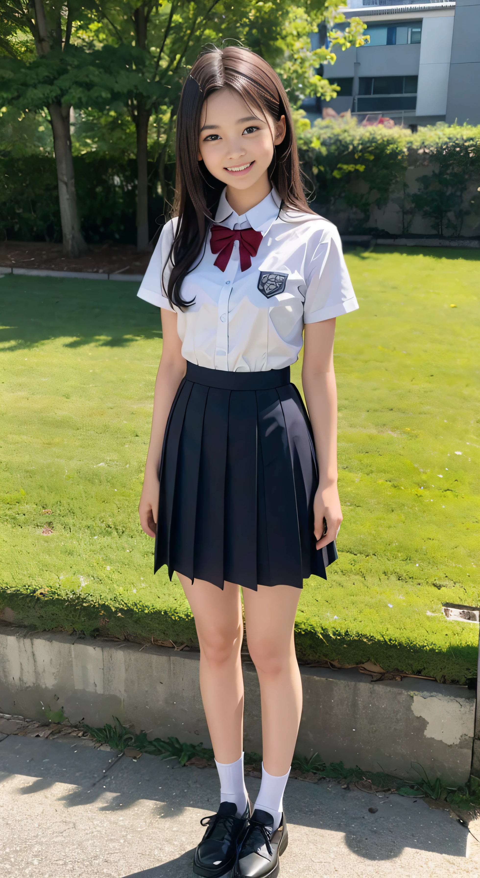 制服を着たアラビアのアジア人少女が写真を撮るためにポーズをとる Seaart Ai 