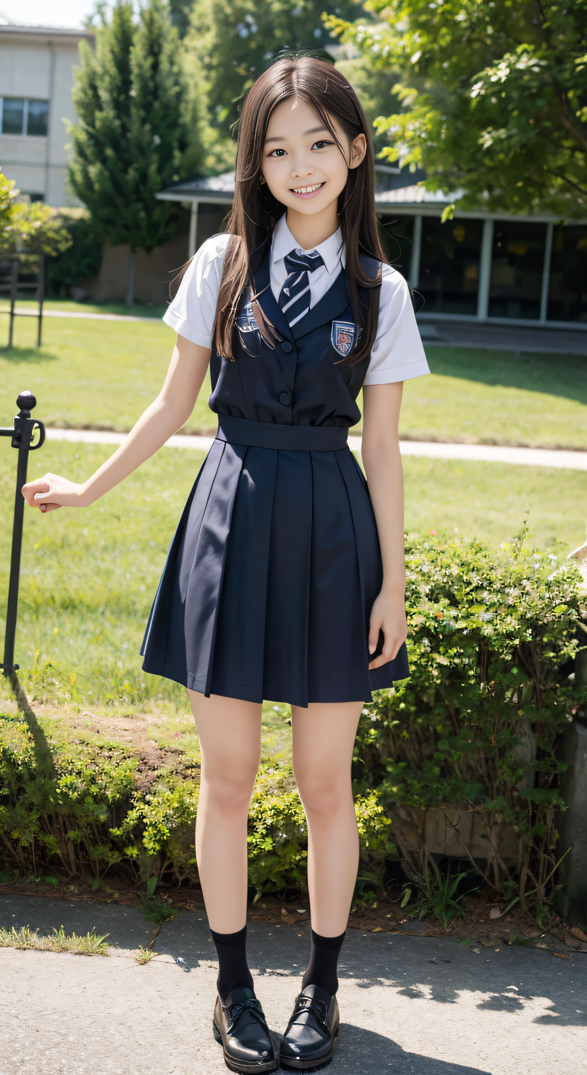 制服を着たアラビアのアジア人少女が写真を撮るためにポーズをとる Seaart Ai