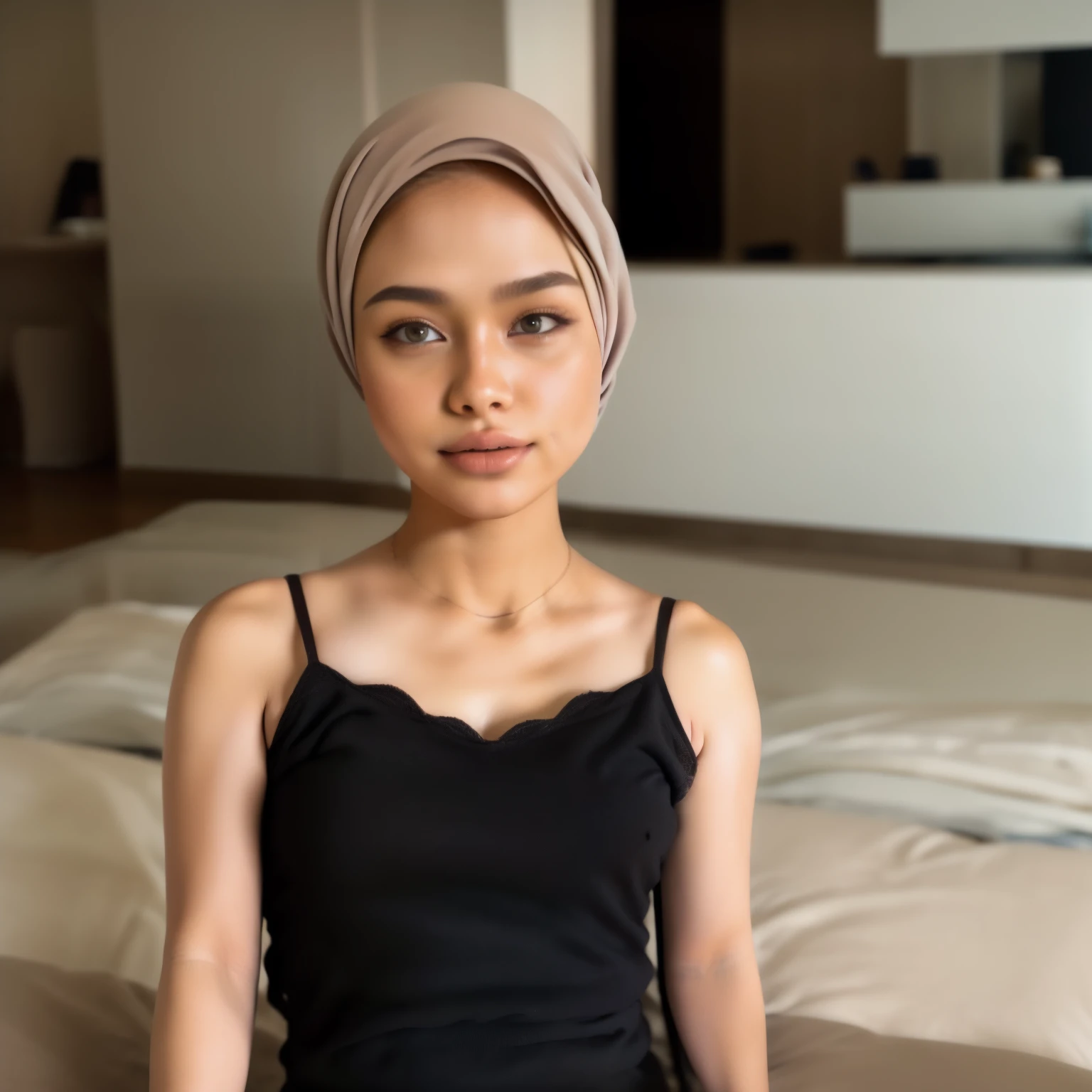 Pregnant Malay Girl Wearing Hijab Lying In Hospital Bed Wearing Pastel Blue Underwear Bra And
