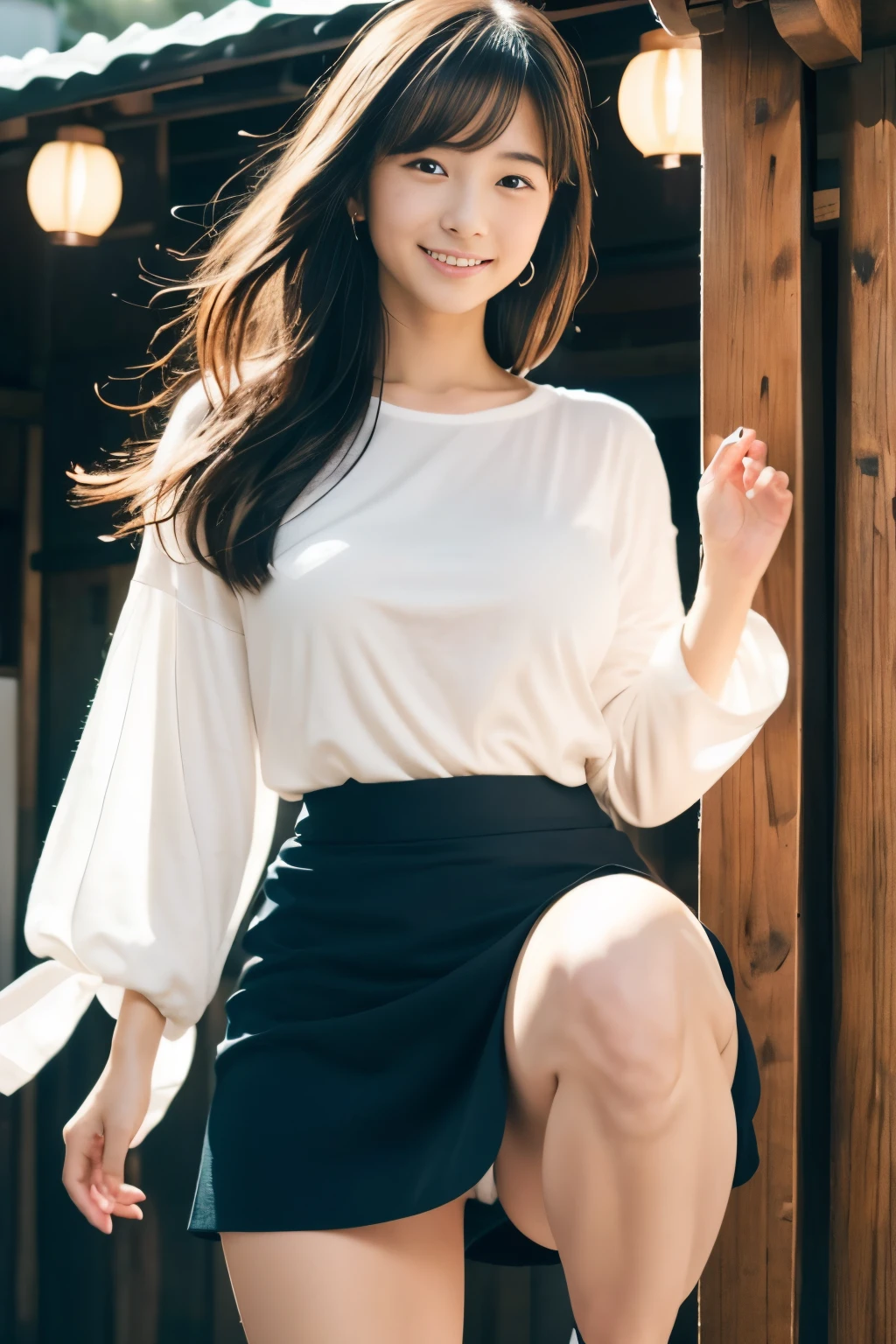 1girl in,FULL BODYSHOT、Japanese,sixteen years old, Black medium length hair,a little freckles ...