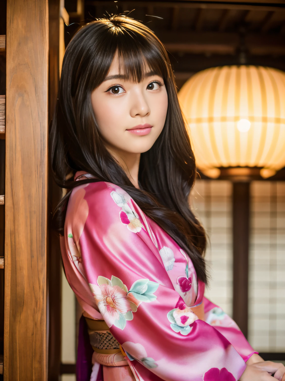 Arafed asian woman in a pink robe posing for a picture - SeaArt AI