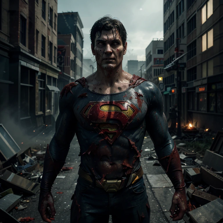 "Generate a chilling and intense wide-angle 3D depiction of a Zombie ...