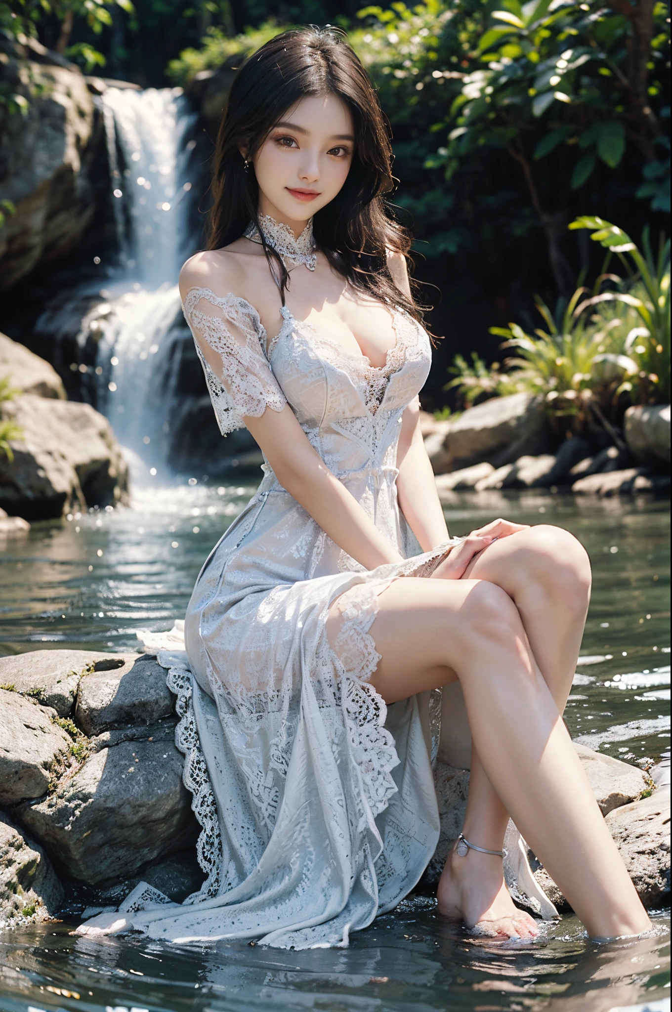 lace dress1,(knee shot),Pretty girl, young female model, Sweet maiden - SeaArt AI