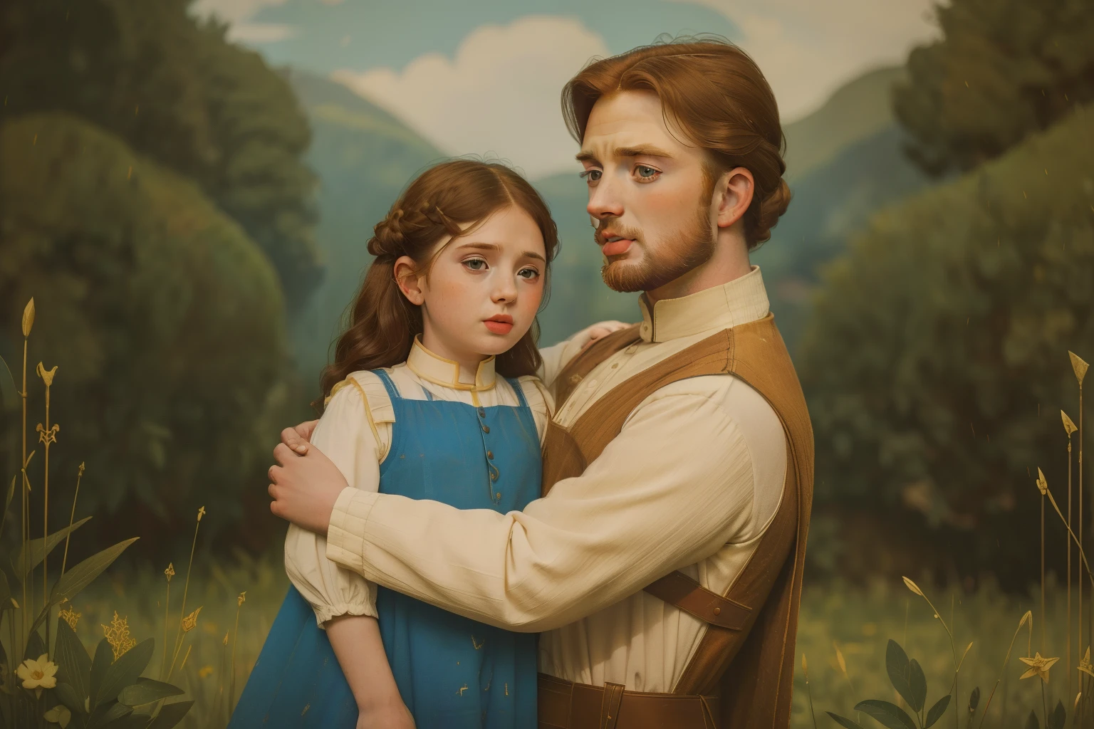 Arafed image of a man and a woman hugging in a field - SeaArt AI