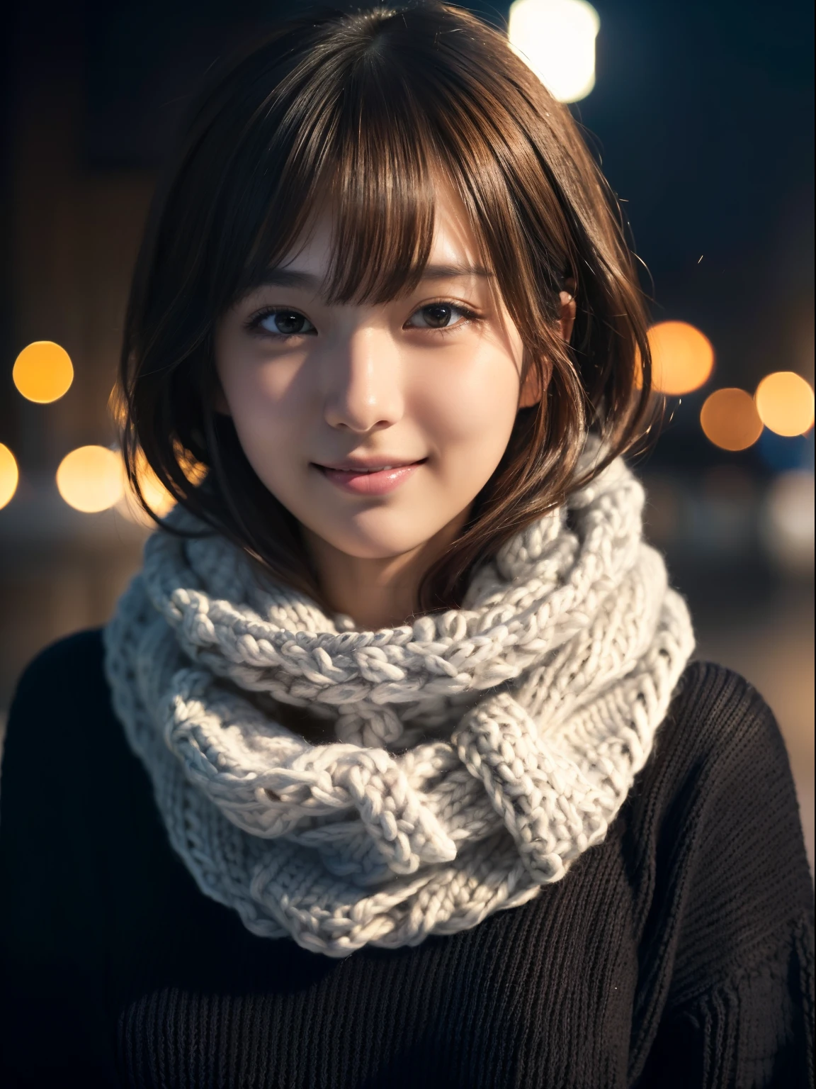 スカーフと黒いセーターを着た女性のクローズアップ Seaart Ai
