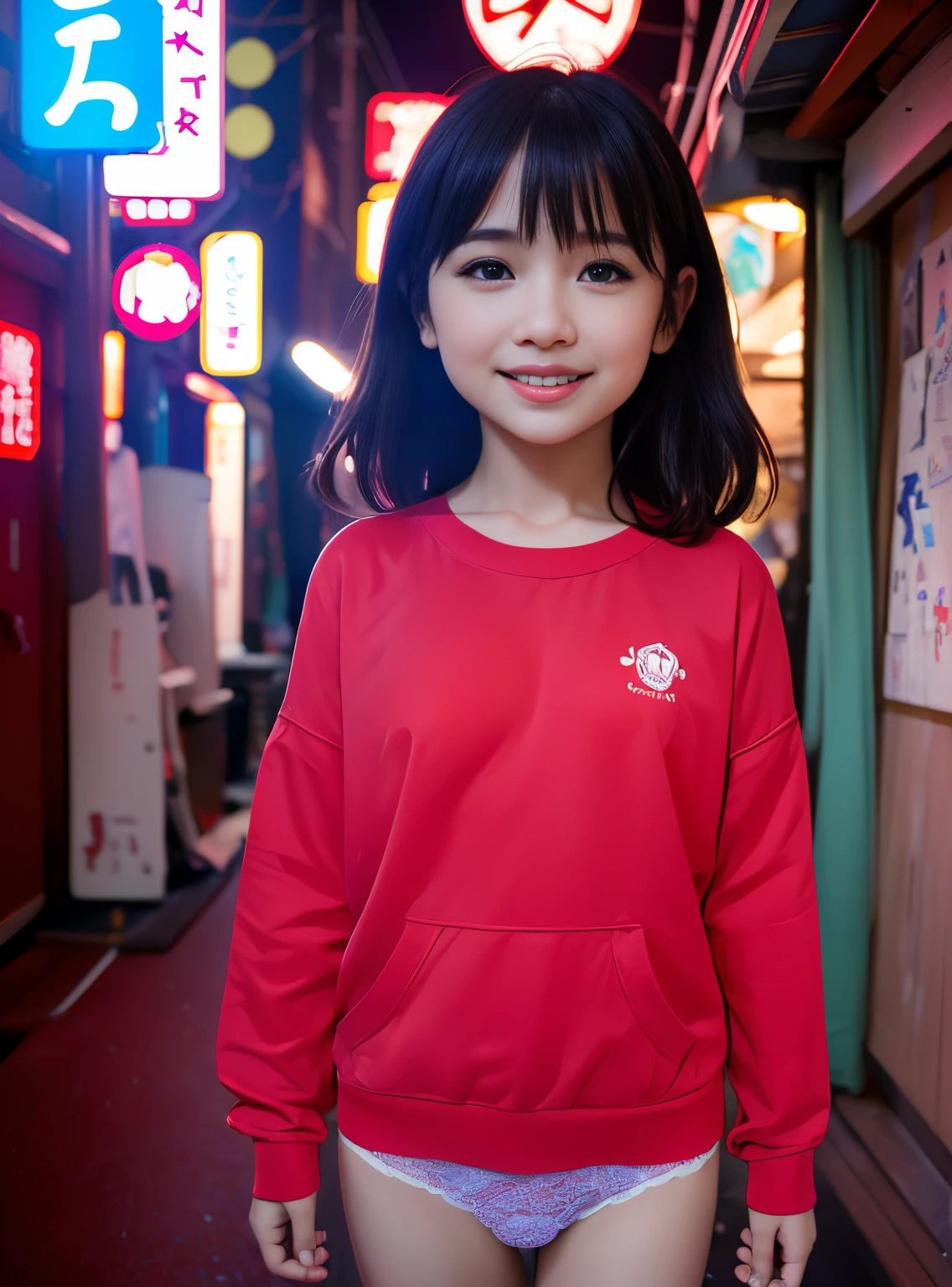 赤いシャツとパンティーを着た若い女性のクローズアップ - SeaArt AI