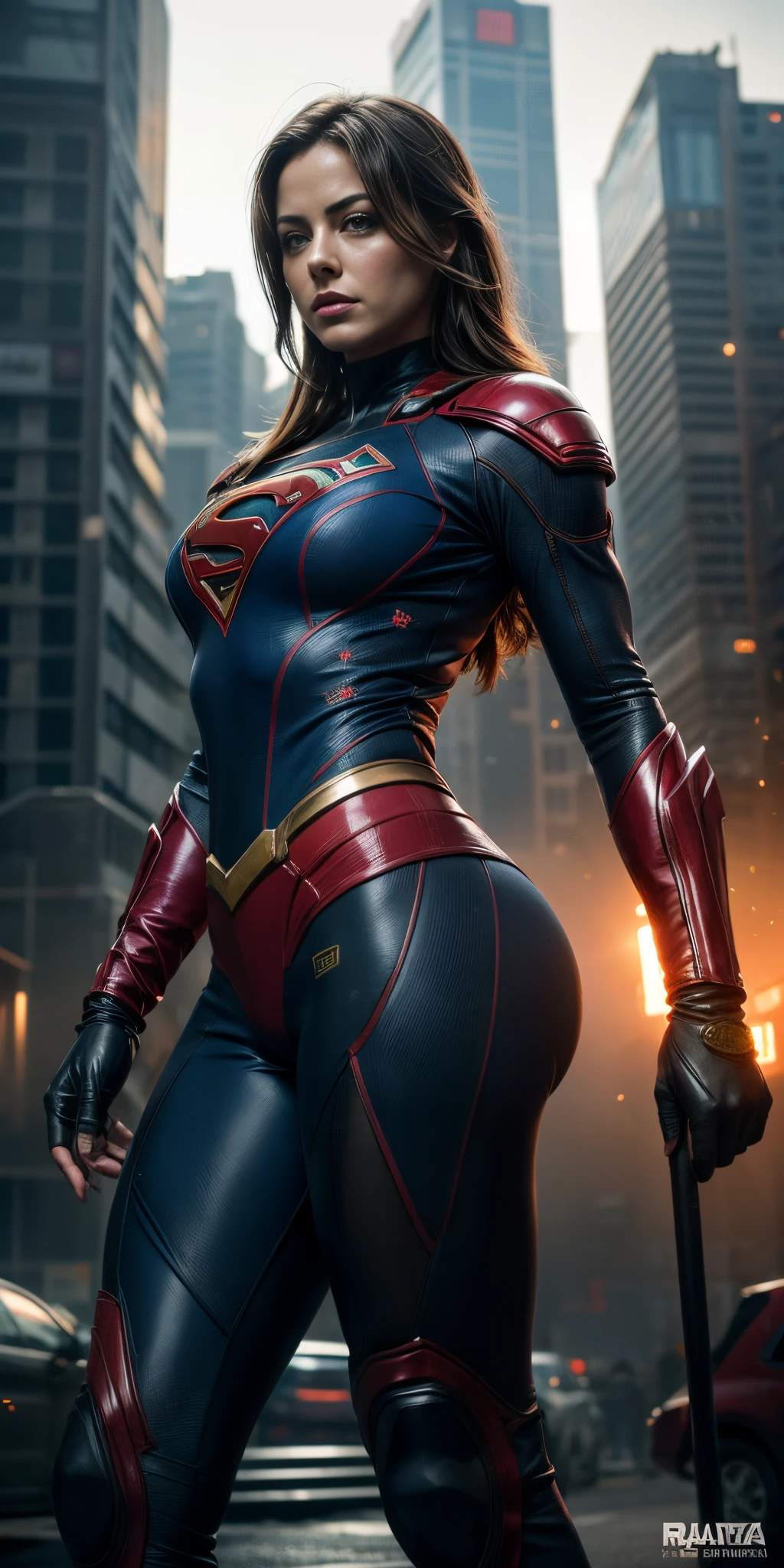 A woman in a superhero costume standing in the middle of a city - SeaArt AI