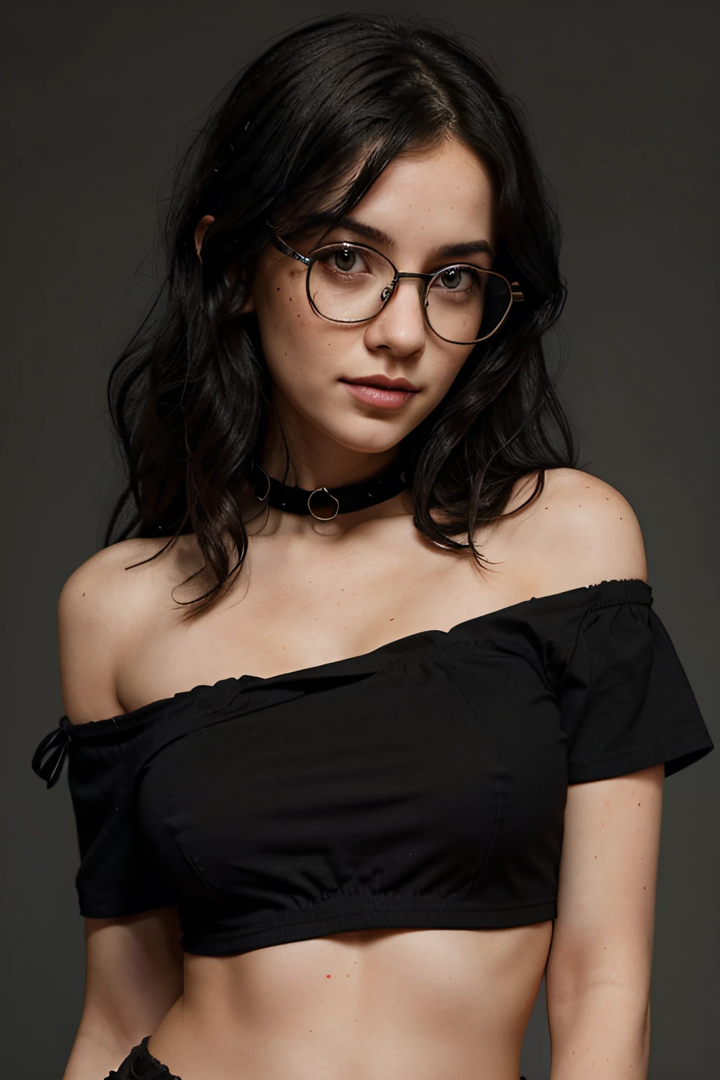 A close up of a woman wearing glasses and a black top - SeaArt AI