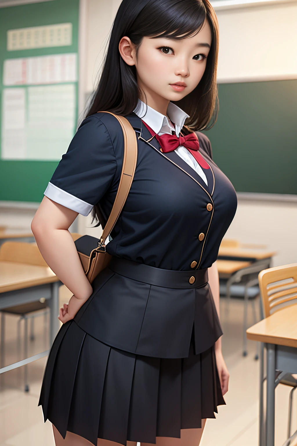 Arafed asian woman in a school uniform posing in a classroom - SeaArt AI