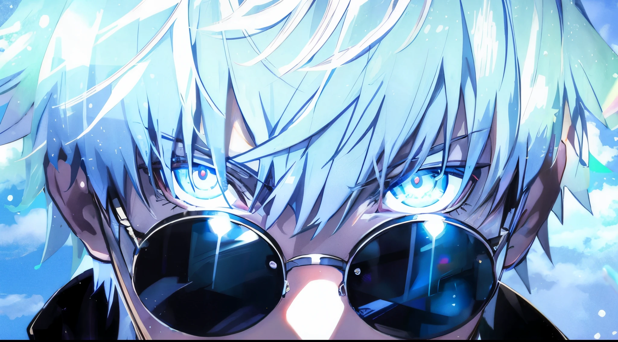 Anime Guy With Sunglasses And Blue Hair Staring At The Camera Seaart Ai