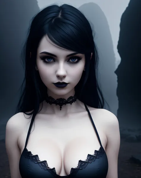 beautiful detailed girl, ghostly horror environment, deep cleavage, eerie shadows, haunting eyes ...