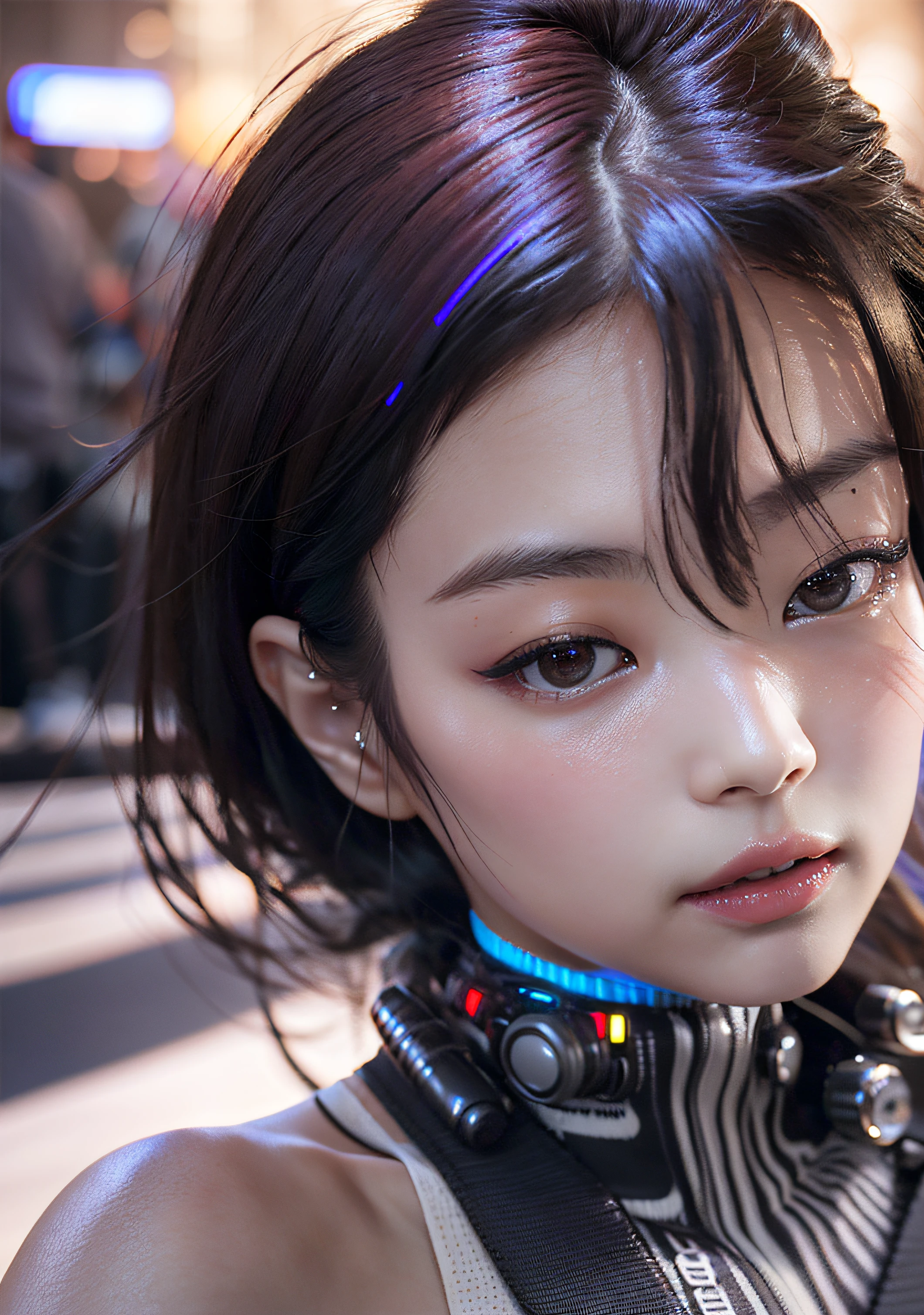 analog style, model shoot style, photo ((selfie:1.8)) of a girl, 1girl, (cyberpunk:1.8 - SeaArt AI