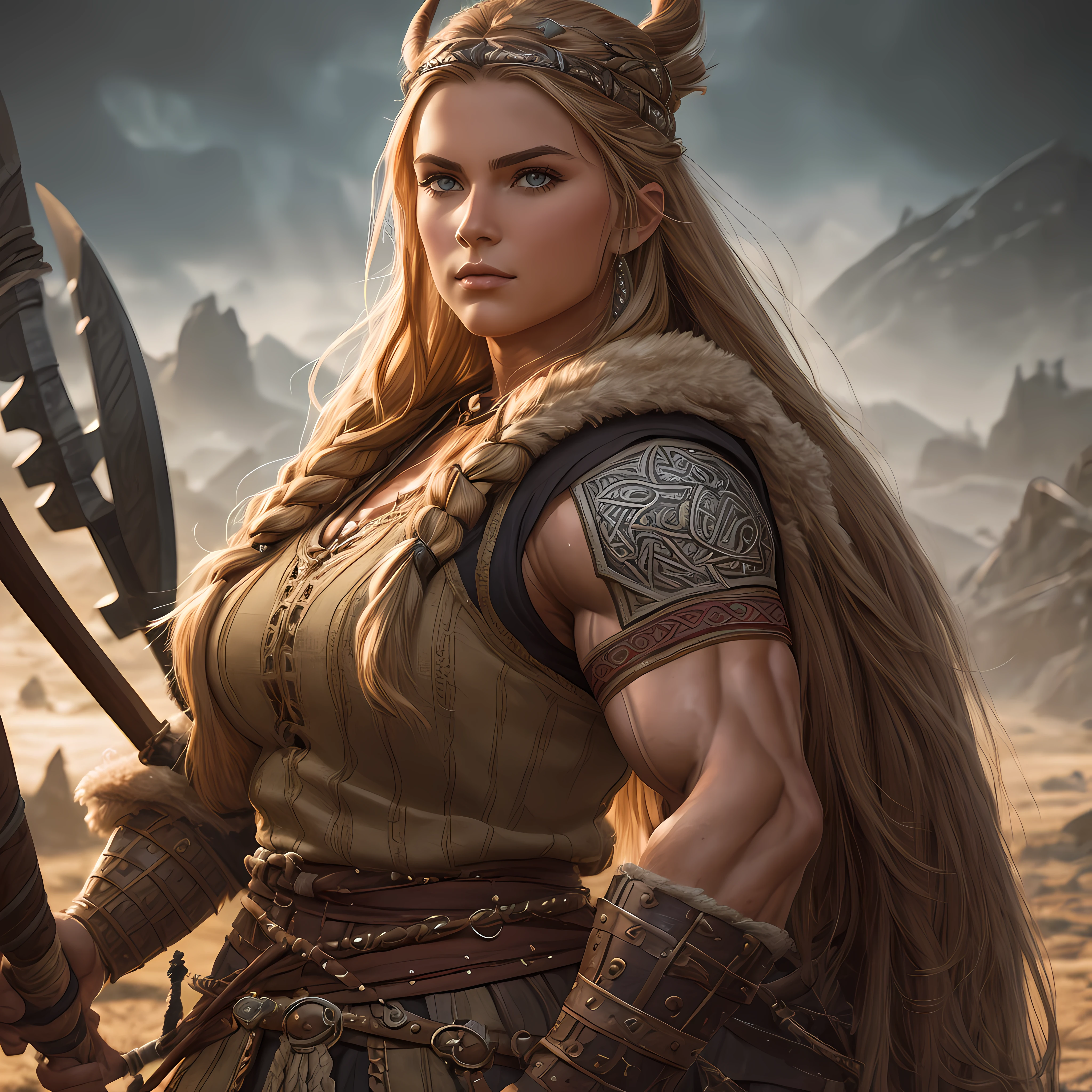 A stunning intricate full color portrait of (sks woman:1) as (viking warrior), ((barbarian ...