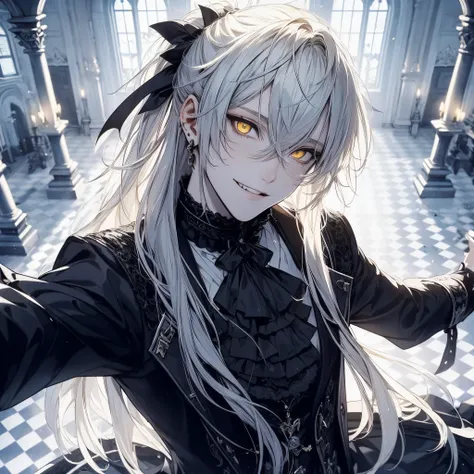 High quality, amount of drawing, pixiv illustration, Beautiful young man, White hair - SeaArt AI