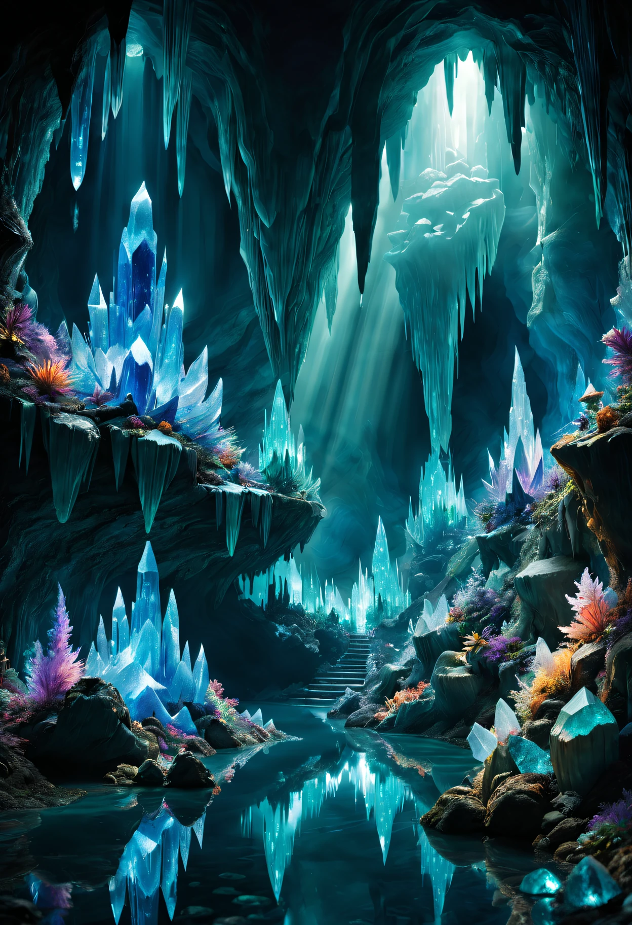 the Crystal Caverns,Sparkling crystals,Underground wonderland,dazzling beam of light,Sparkling ...