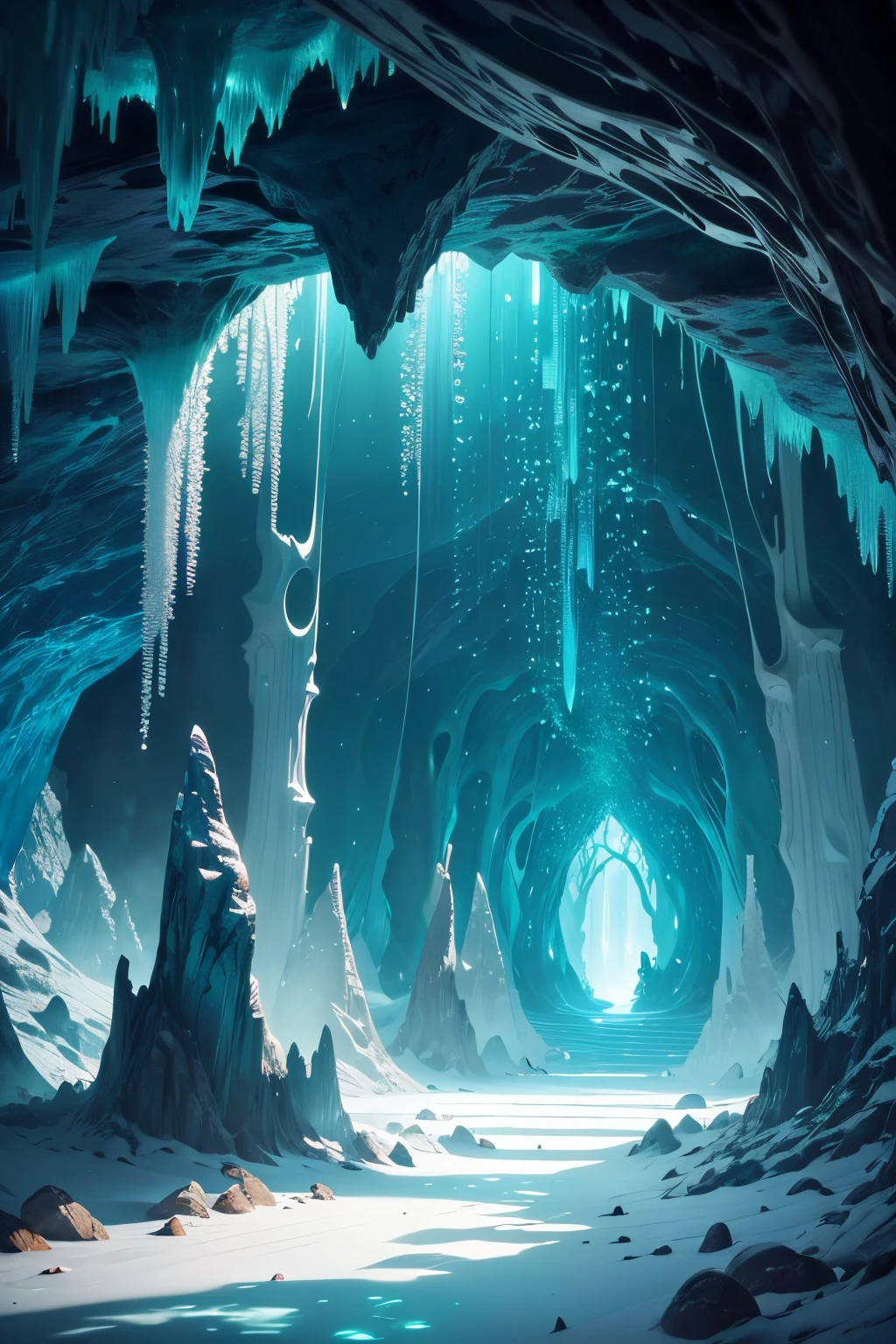 A cave with ice and water inside it - SeaArt AI
